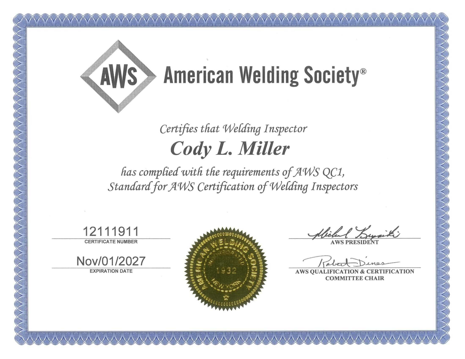 NDT Certificates - Industrial Inspection Company